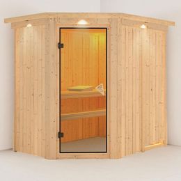 Karibu Sauna Saja, ohne Ofen, bronziert,Ganzglast&uuml;r,mit Dachkranz