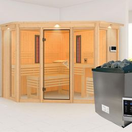 Karibu IR-Multifunktionsauna Asta, 9 kW ext. Steuerung Easy Finnisch, mit Dachkranz