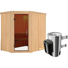 Karibu Sauna Saja, 3,6 kW Ofen, Plug&Play int. Steuerung, Ganzglast&uuml;r,graphit,ohne Dachkranz