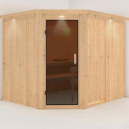 Karibu Sauna Malin, ohne Ofen, Ganzglast&uuml;r,graphit,mit Dachkranz