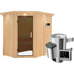 Karibu Sauna Saja, Easy Finnisch 3,6 kW Ofen, Ganzglast&uuml;r,graphit,mit Dachkranz