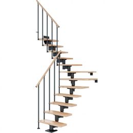 Dolle Mittelholmtreppe Cork, inkl. einseitigem Gel&auml;nder, Einzelstab (anthrazit), 1/4 gewendelt,222 cm - 270 cm,75 cm,Buche