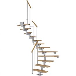 Dolle Mittelholmtreppe Cork, inkl. einseitigem Gel&auml;nder, Einzelstab (perlgrau), 1/2 gewendelt,259 cm - 315 cm,75 cm,Eiche