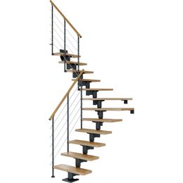 Dolle Mittelholmtreppe Cork, inkl. einseitigem Gel&auml;nder, Edelstahl (anthrazit), 1/4 gewendelt,259 cm - 315 cm,75 cm,Eiche