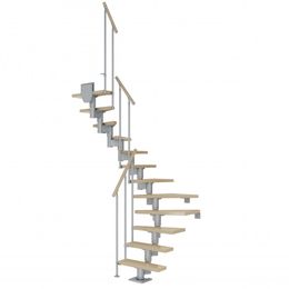 Dolle Mittelholmtreppe Cork, inkl. einseitigem Gel&auml;nder, Einzelstab (perlgrau), 1/2 gewendelt,222 cm - 270 cm,75 cm,Ahorn