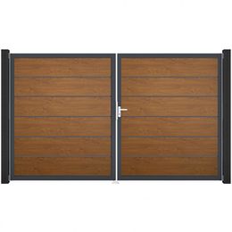 GroJa Doppeltor BasicLine Premium PVC-Steckzaun Golden Oak , DIN Rechts, Anthrazit DB 703