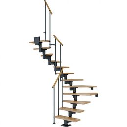 Dolle Mittelholmtreppe Cork, inkl. einseitigem Gel&auml;nder, Einzelstab (anthrazit), 1/2 gewendelt,259 cm - 315 cm,75 cm,Eiche