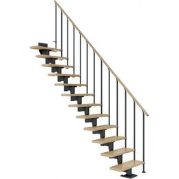 Dolle Mittelholmtreppe Cork, inkl. einseitigem Gel&auml;nder, Edelstahl (anthrazit), 222 cm - 270 cm,75 cm,Ahorn,Geradelaufend