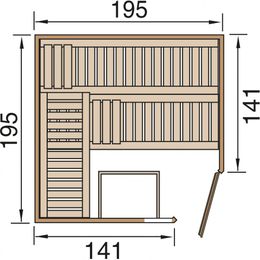 Weka Sauna Holzsauna TURKU Premium, Glast&uuml;r & Fensterelement, 195x195 cm,ohne Ofen