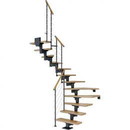 Dolle Mittelholmtreppe Cork, inkl. einseitigem Gel&auml;nder, Edelstahl (anthrazit), 1/2 gewendelt,259 cm - 315 cm,75 cm,Eiche