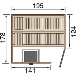 Weka Sauna Holzsauna TURKU Premium, Glast&uuml;r, 195x178 cm,mit 7,5 kW BioS Ofen