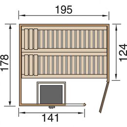 Weka Sauna Holzsauna TURKU Premium, Glast&uuml;r & Fensterelement, 195x178 cm,mit 7,5 kW OS Klassikofen