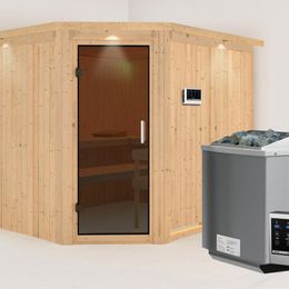 Karibu Sauna Malin, 9 kW ext. Steuerung Easy Bio, Ganzglast&uuml;r,graphit,mit Dachkranz