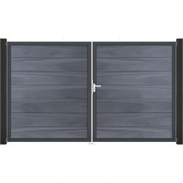 GroJa Doppeltor Solid Grande Steckzaun Steingrau co-extrudiert, DIN Rechts, Anthrazit DB 703