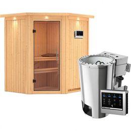 Karibu Sauna Tonja, Easy Bio 3,6 kW Ofen, Ganzglast&uuml;r,Klarglas,mit Dachkranz