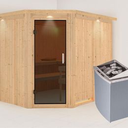 Karibu Sauna Malin, 9 kW int. Steuerung, Ganzglast&uuml;r,graphit,mit Dachkranz