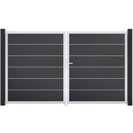 GroJa Doppeltor BasicLine Premium PVC-Steckzaun Anthrazit , DIN Rechts, Silber EV1