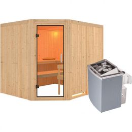 Karibu Sauna Malin, 9 kW int. Steuerung, Ganzglast&uuml;r,Klarglas,ohne Dachkranz