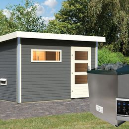 Karibu Saunahaus Skrollan 1 Terragrau, 9 kW ext. Steuerung Easy Finnisch