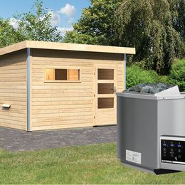 Karibu Saunahaus Skrollan 2 Naturbelassen, 9 kW ext. Steuerung Easy Bio, Klarglas