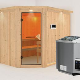 Karibu Sauna Malin, 9 kW ext. Steuerung Easy Bio, bronziert,Ganzglast&uuml;r,mit Dachkranz