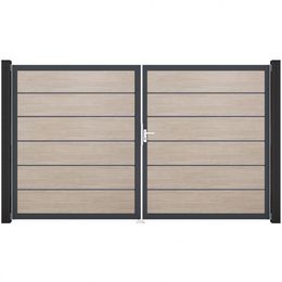 GroJa Doppeltor BasicLine Premium PVC-Steckzaun Sheffield Oak , DIN Rechts, Anthrazit DB 703