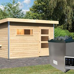 Karibu Saunahaus Skrollan 1 Naturbelassen, 9 kW ext. Steuerung Easy Finnisch, Klarglas