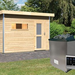 Karibu Saunahaus Skrollan 2 Naturbelassen, 9 kW ext. Steuerung Easy Finnisch, Milchglas