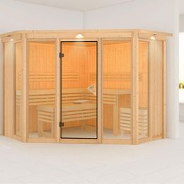 Karibu Sauna Alcinda, ohne Ofen, mit Dachkranz