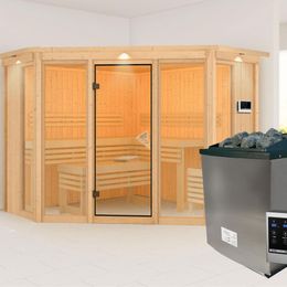 Karibu Sauna Alcinda, 9 kW ext. Steuerung Easy Finnisch, mit Dachkranz