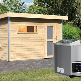 Karibu Saunahaus Skrollan 1 Naturbelassen, 9 kW ext. Steuerung Easy Bio, Milchglas