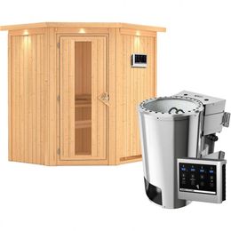Karibu Sauna Tonja, Easy Bio 3,6 kW Ofen, Holzt&uuml;r mit Isolierglas,Klarglas,mit Dachkranz