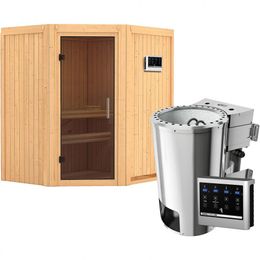 Karibu Sauna Tonja, Easy Bio 3,6 kW Ofen, Ganzglast&uuml;r,graphit,ohne Dachkranz