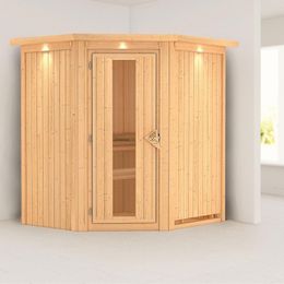 Karibu Sauna Tonja, ohne Ofen, Holzt&uuml;r mit Isolierglas,Klarglas,mit Dachkranz