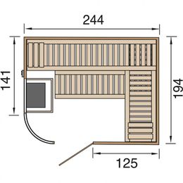 Weka Sauna Designsauna SARA mit Glast&uuml;r, Fensterelementen und Ofen, mit 9,0 kW OS Klassikofen, 244x194 cm