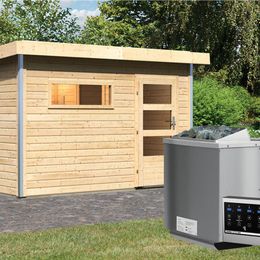 Karibu Saunahaus Skrollan 1 Naturbelassen, 9 kW ext. Steuerung Easy Bio, Klarglas