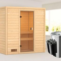 Karibu Woodfeeling Sauna Selena, 3,6 kW Ofen, Plug&Play int. Steuerung, ohne Dachkranz