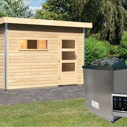 Karibu Saunahaus Skrollan 2 Naturbelassen, 9 kW ext. Steuerung Easy Finnisch, Klarglas