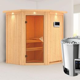 Karibu Sauna Tonja, Easy Bio 3,6 kW Ofen, bronziert,Ganzglast&uuml;r,mit Dachkranz
