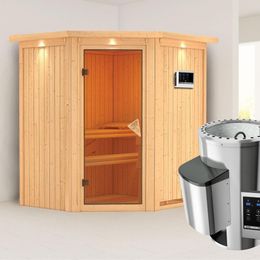 Karibu Sauna Tonja, Easy Finnisch 3,6 kW Ofen, bronziert,Ganzglast&uuml;r,mit Dachkranz