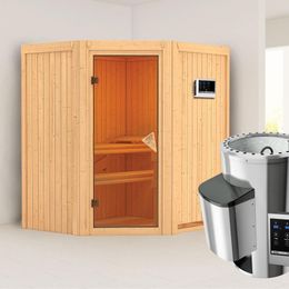 Karibu Sauna Tonja, Easy Finnisch 3,6 kW Ofen, bronziert,Ganzglast&uuml;r,ohne Dachkranz