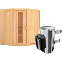 Karibu Sauna Tonja, 3,6 kW Ofen, Plug&Play int. Steuerung, Holzt&uuml;r mit Isolierglas,Klarglas,ohne Dachkranz