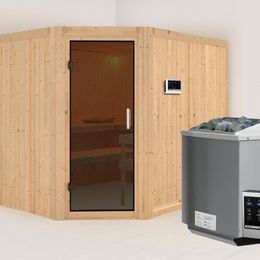 Karibu Sauna Malin, 9 kW ext. Steuerung Easy Bio, Ganzglast&uuml;r,graphit,ohne Dachkranz