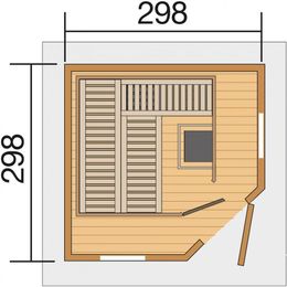 Weka Saunahaus SALO Sparset natur, mit 7,5 kW BioS Ofen, 338x338 cm