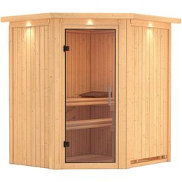 Karibu Sauna Tonja, ohne Ofen, Ganzglast&uuml;r,Klarglas,mit Dachkranz