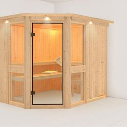 Karibu Sauna Amelia 3, ohne Ofen, mit Dachkranz