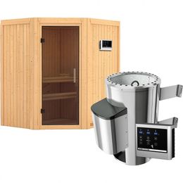 Karibu Sauna Tonja, Easy Finnisch 3,6 kW Ofen, Ganzglast&uuml;r,graphit,ohne Dachkranz