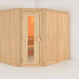 Karibu Sauna Malin, ohne Ofen, Holzt&uuml;r mit Isolierglas,Klarglas,ohne Dachkranz