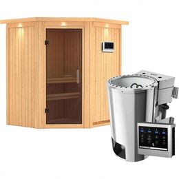 Karibu Sauna Tonja, Easy Bio 3,6 kW Ofen, Ganzglast&uuml;r,graphit,mit Dachkranz
