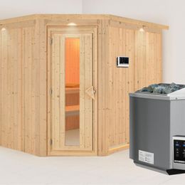 Karibu Sauna Malin, 9 kW ext. Steuerung Easy Bio, Holzt&uuml;r mit Isolierglas,Klarglas,mit Dachkranz